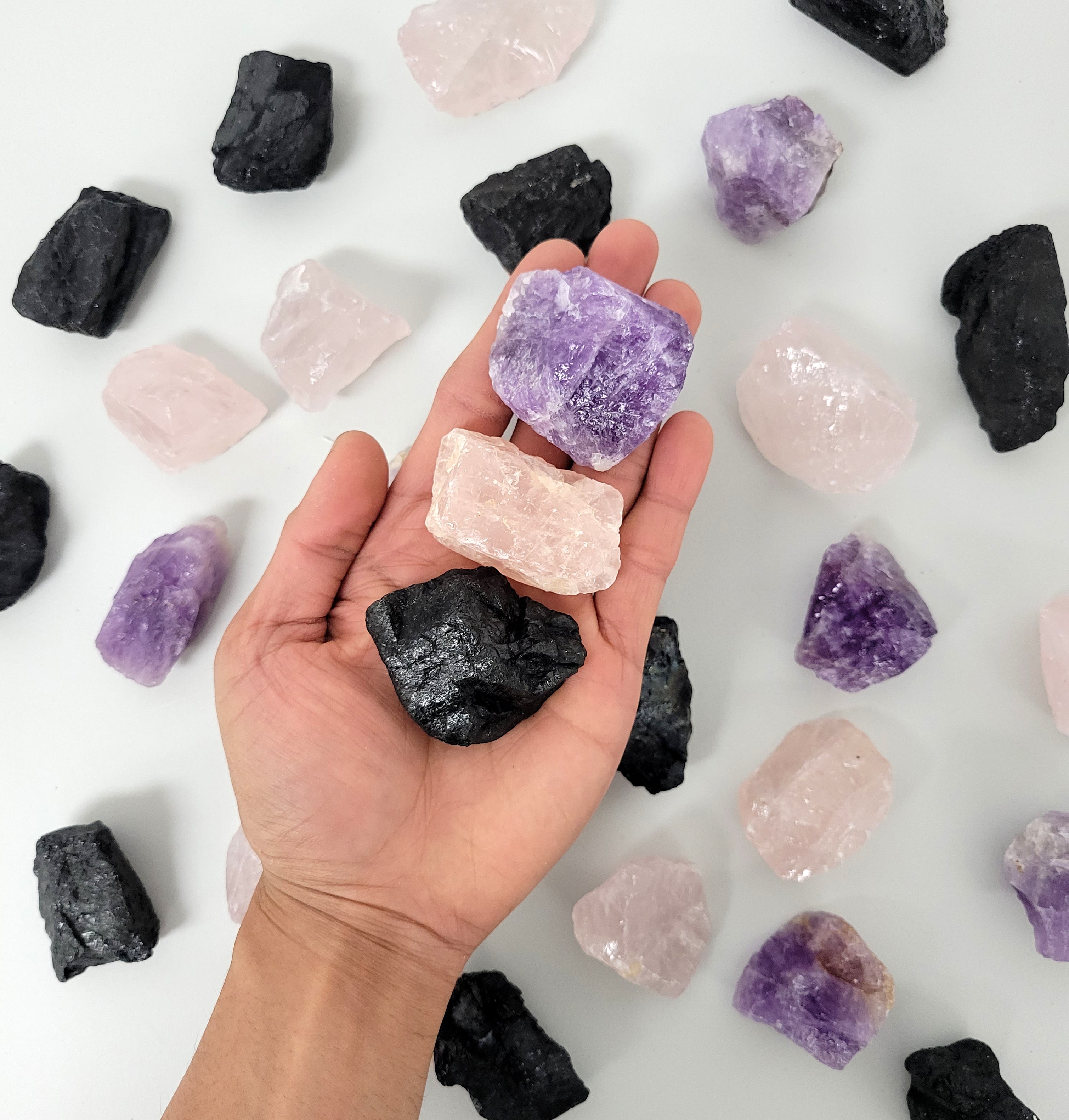 Amethyst Tourmaline Rose Quartz Healing Crystals Trio Set VINACRYSTALS
